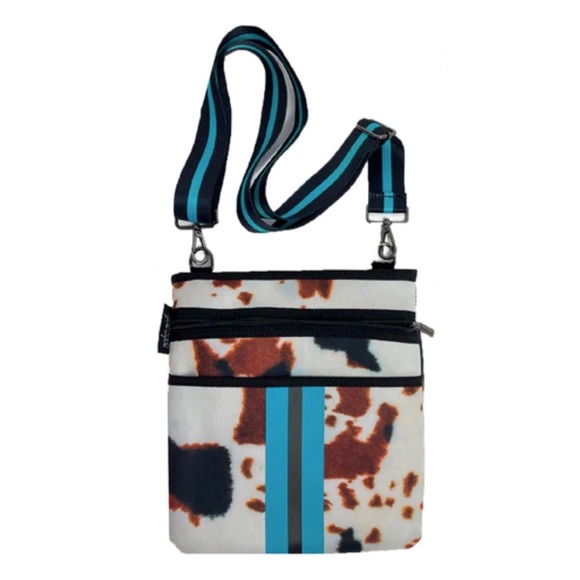 Bags | New Cowgirl Western Cow Print Neoprene Brown Turquoise Crossbody ...